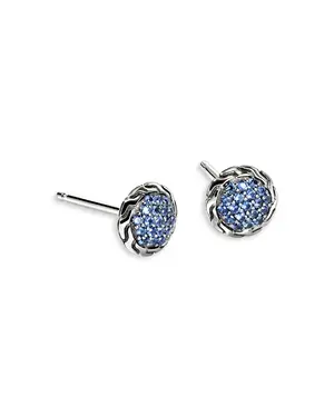 John Hardy Sterling Sapphire Pave Stud Earrings - Silver