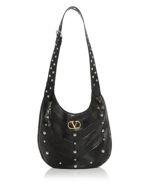 Valentino Garavani Vlogo Stud Embellished Leather Hobo Bag
