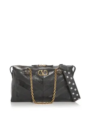 Valentino Garavani Panthea Medium Leather Shoulder Bag - Black