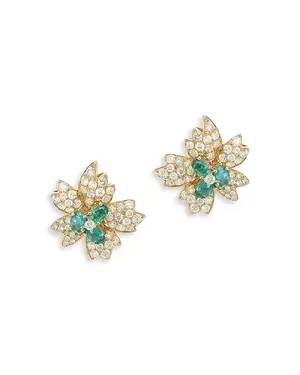 Bloomingdale'S Emerald And Diamond Flower Stud Earrings - Gold