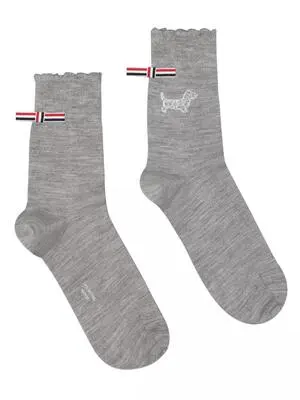Thom Browne Hector-detail Stripe Trim Socks - Grey