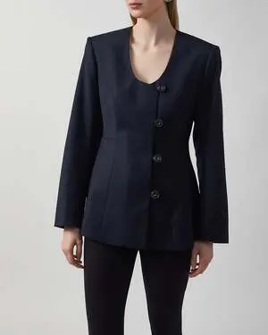 HOUSE OF DAGMAR Collarless Single Breasted Blazer - Navy