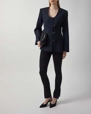HOUSE OF DAGMAR Collarless Single Breasted Blazer - Navy