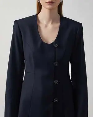 HOUSE OF DAGMAR Collarless Single Breasted Blazer - Navy