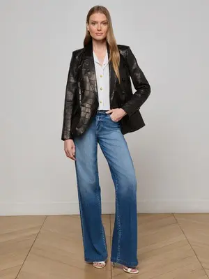 L'Agence Kenzie Croc-embossed Leather Blazer