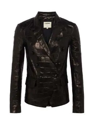 L'Agence Kenzie Croc-embossed Leather Blazer