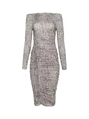 L'Agence Paityn Shirred Dress - Grey Multi Patch Leopard