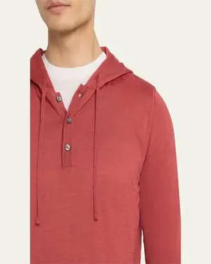 Kiton Cashmere And Silk Half-placket Hoodie