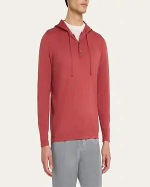 Kiton Cashmere And Silk Half-placket Hoodie