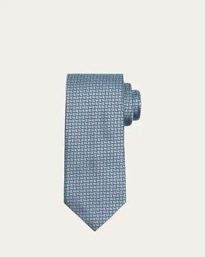 Zegna Geometric Net Jacquard Silk Neck Tie Blue