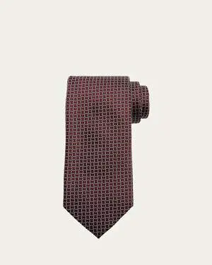 Zegna Geometric Net Jacquard Silk Neck Tie - Red