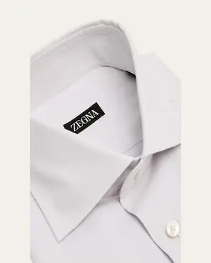 Zegna Solid Cotton Twill Dress Shirt - Gray