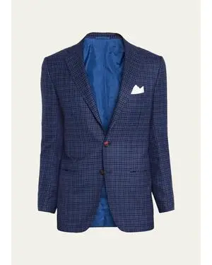 Kiton Cashmere Multi-check Sport Coat - Blue