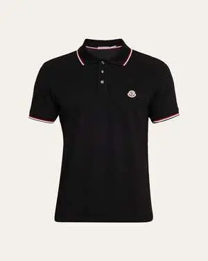 Moncler Short Sleeve Polo With Contrast Sleeves - Black