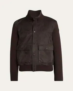 Moncler Wool And Suede Snap-front Cardigan - Brown