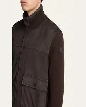 Moncler Wool And Suede Snap-front Cardigan - Brown
