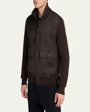 Moncler Wool And Suede Snap-front Cardigan - Brown