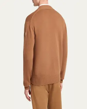 Moncler Leather Logo Wool Knit Cardigan