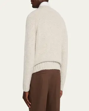 Zegna Cashmere And Wool Chunky Knit V-neck Sweater - Lt Bge Sld