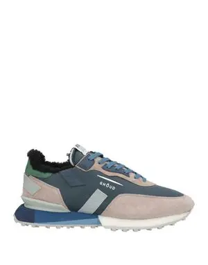 GHOUD VENICE Midnight Leather & Suede Low-top Sneakers With Shearling Trim - Blue