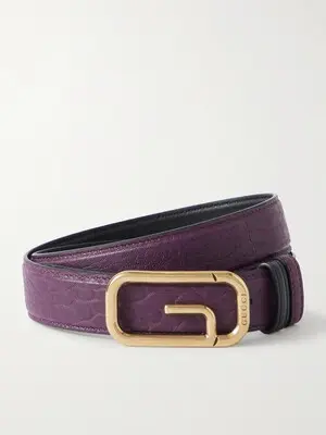 Gucci Reversible Textured-leather Belt - Purple