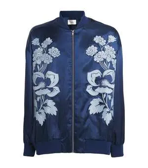 Commas Floral Embroidered Satin Bomber Jacket