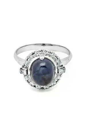 JEWELS AFICIONADO Platinum Sapphire And Diamond Halo Ring - Silver