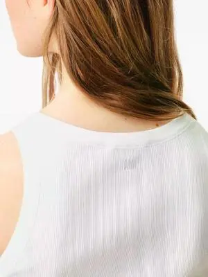 AMI Paris De Coeur" Ribbed Knit Tank Top - White