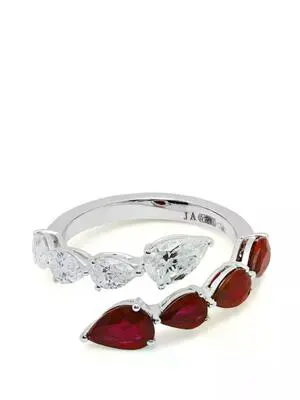 JEWELS AFICIONADO 18k White Gold Diamond And Ruby Bypass Ring - Silver