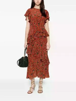 Ulla Johnson Amaia Ruffled Floral Midi Dress - Red