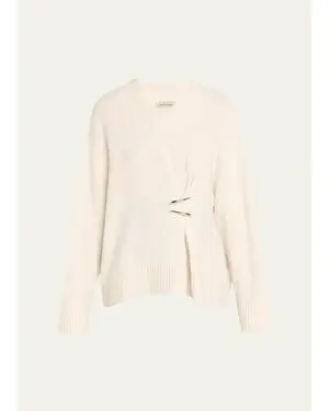GRACE LING Claw-embellished Cashmere V-neck Sweater - Ivory