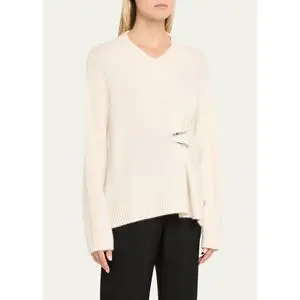 GRACE LING Claw-embellished Cashmere V-neck Sweater