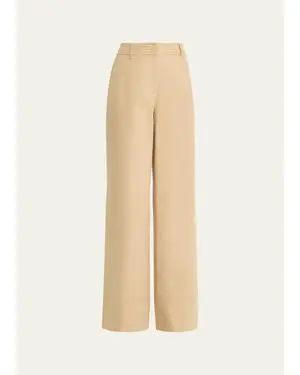 Lafayette 148 New York Charles Wide-leg Twill Pants - Natural