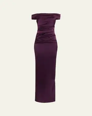 Rickie Freeman For Teri Jon Off-shoulder Satin Column Gown