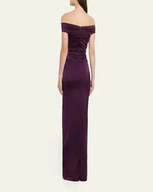Rickie Freeman For Teri Jon Off-shoulder Satin Column Gown
