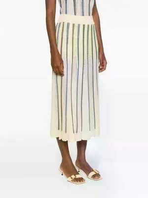 FORTE_FORTE Striped Pointelle-knit Midi Skirt
