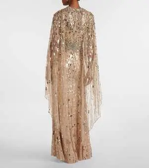 Jenny Packham Honey Dew Caped Embellished Gown