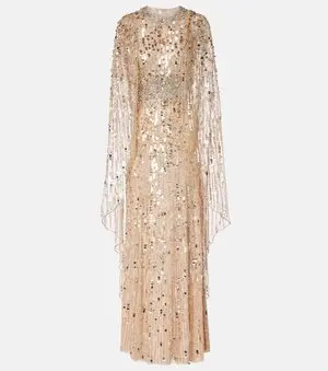 Jenny Packham Honey Dew Caped Embellished Gown