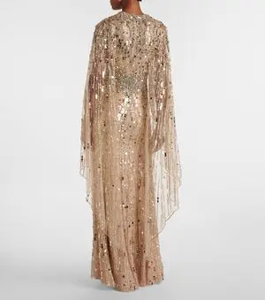 Jenny Packham Honey Dew Caped Embellished Gown