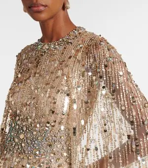 Jenny Packham Honey Dew Caped Embellished Gown