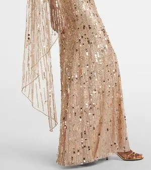 Jenny Packham Honey Dew Caped Embellished Gown