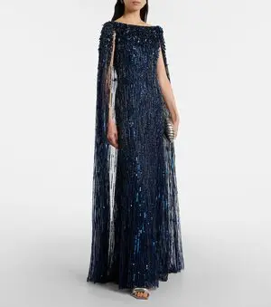 Jenny Packham Luella Fringed Sequined Gown - Blue