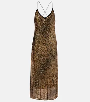 Roberto Cavalli Leopard-print Sequined Slip Dress