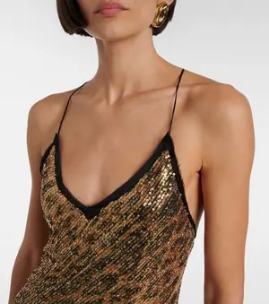 Roberto Cavalli Leopard-print Sequined Slip Dress