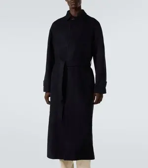 SAMAN AMEL Belted Wool Overcoat - Blue