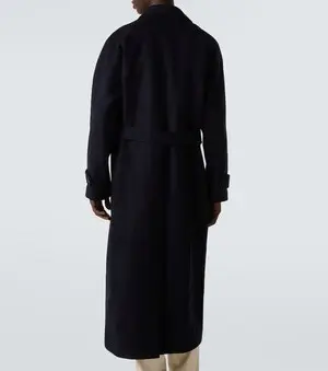 SAMAN AMEL Belted Wool Overcoat - Blue