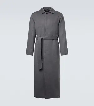 SAMAN AMEL Belted Wool Overcoat - Grey