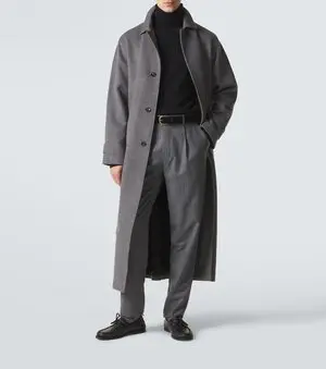 SAMAN AMEL Belted Wool Overcoat - Grey
