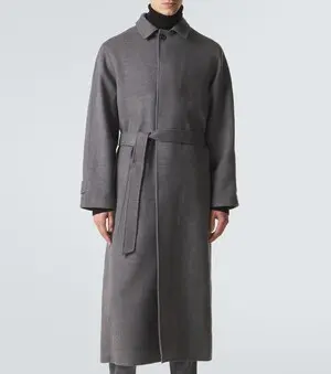 SAMAN AMEL Belted Wool Overcoat - Grey