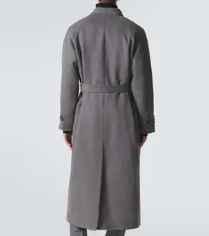 SAMAN AMEL Belted Wool Overcoat - Grey